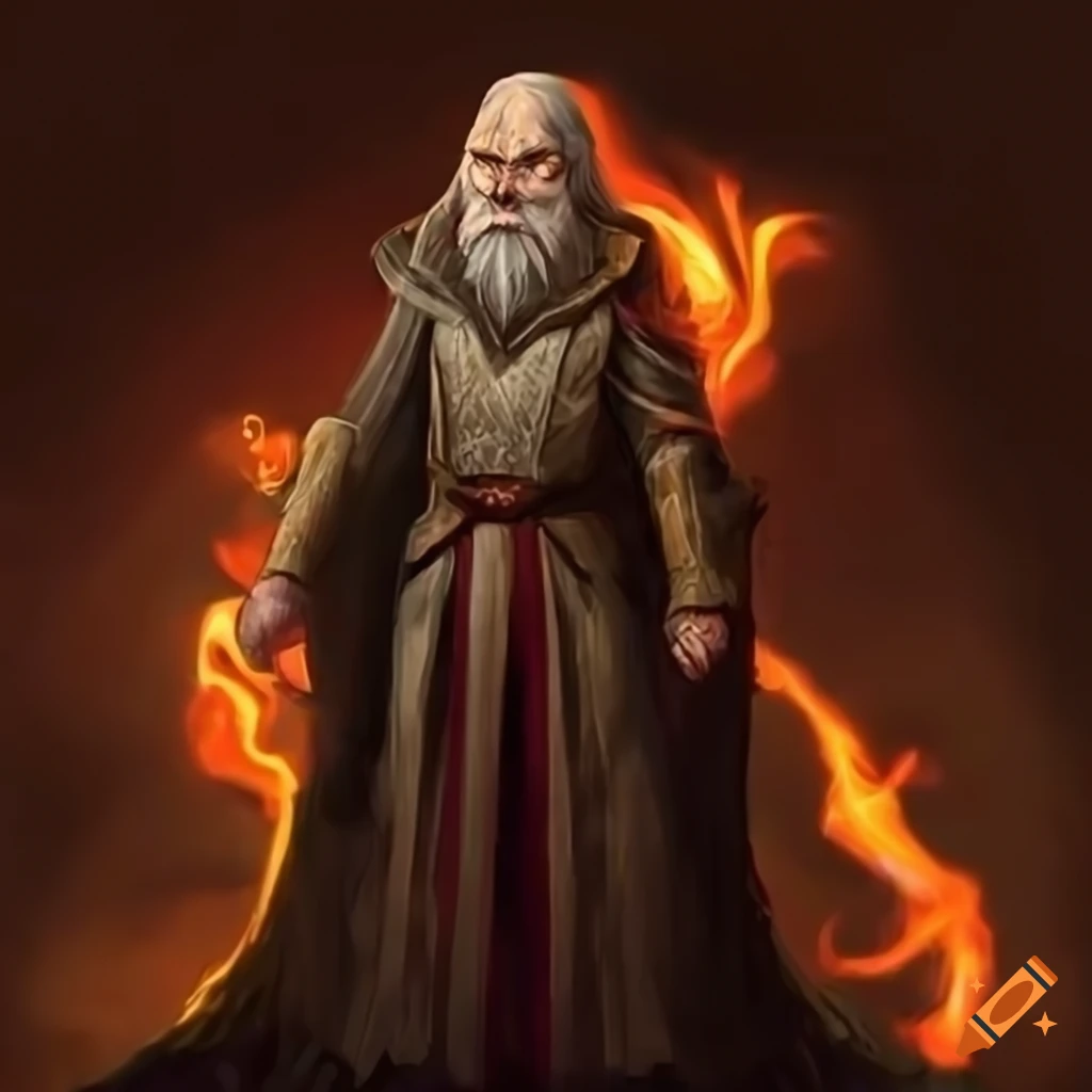 Detailed old fire wizard styled like legend of andor on Craiyon