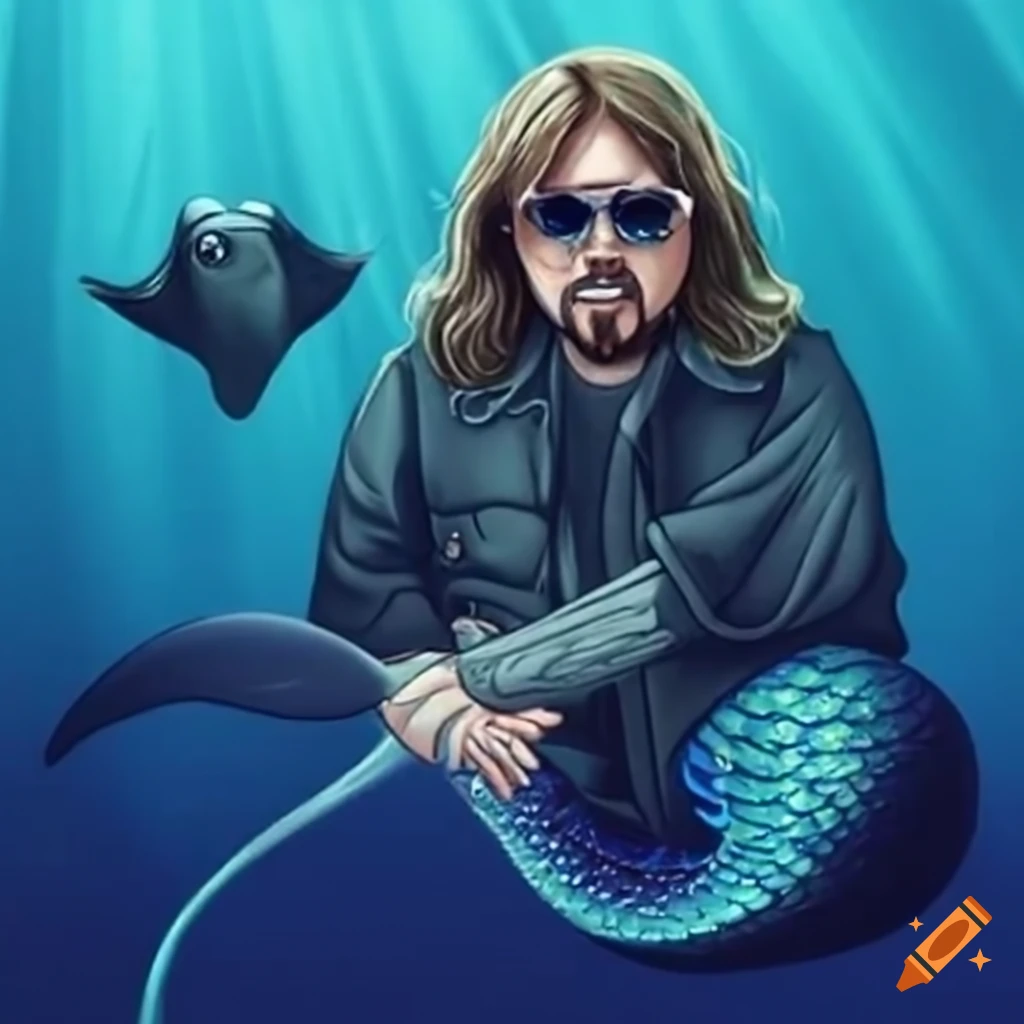 Illustration of billy ray cyrus as a mermaid with a manta ray friend on ...