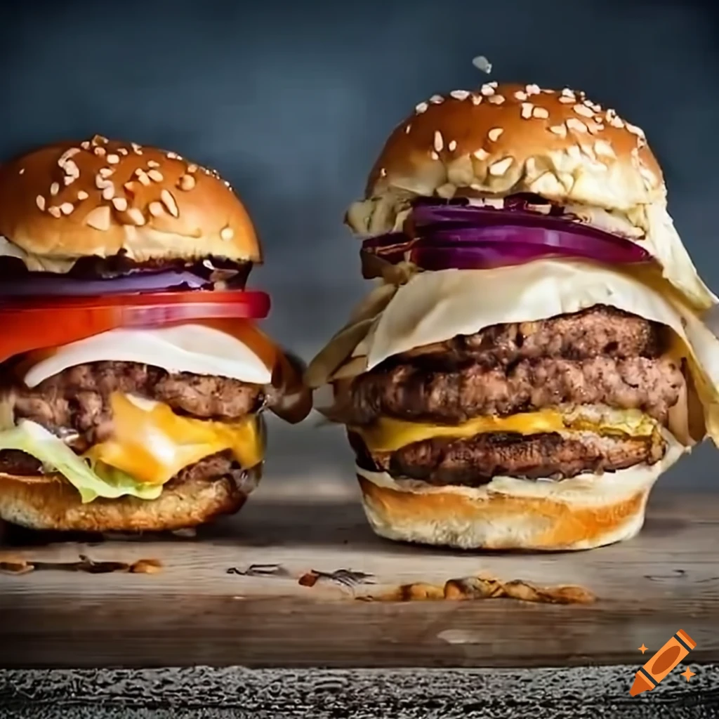 Two guys enjoying a burger meal on Craiyon