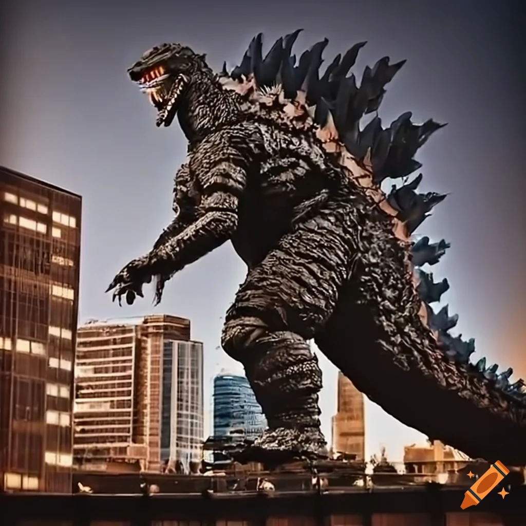 Giant monster battle between Godzilla and Mechagodzilla in a city on ...