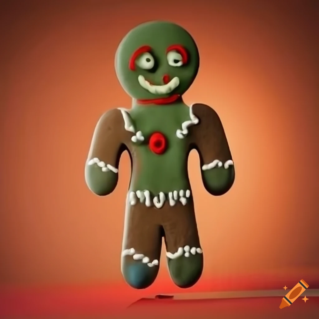 Sinister zombie gingerbread man with an evil grin on Craiyon