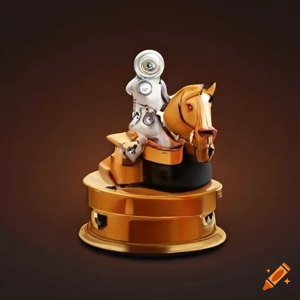 Robot riding a coin operated horse on Craiyon