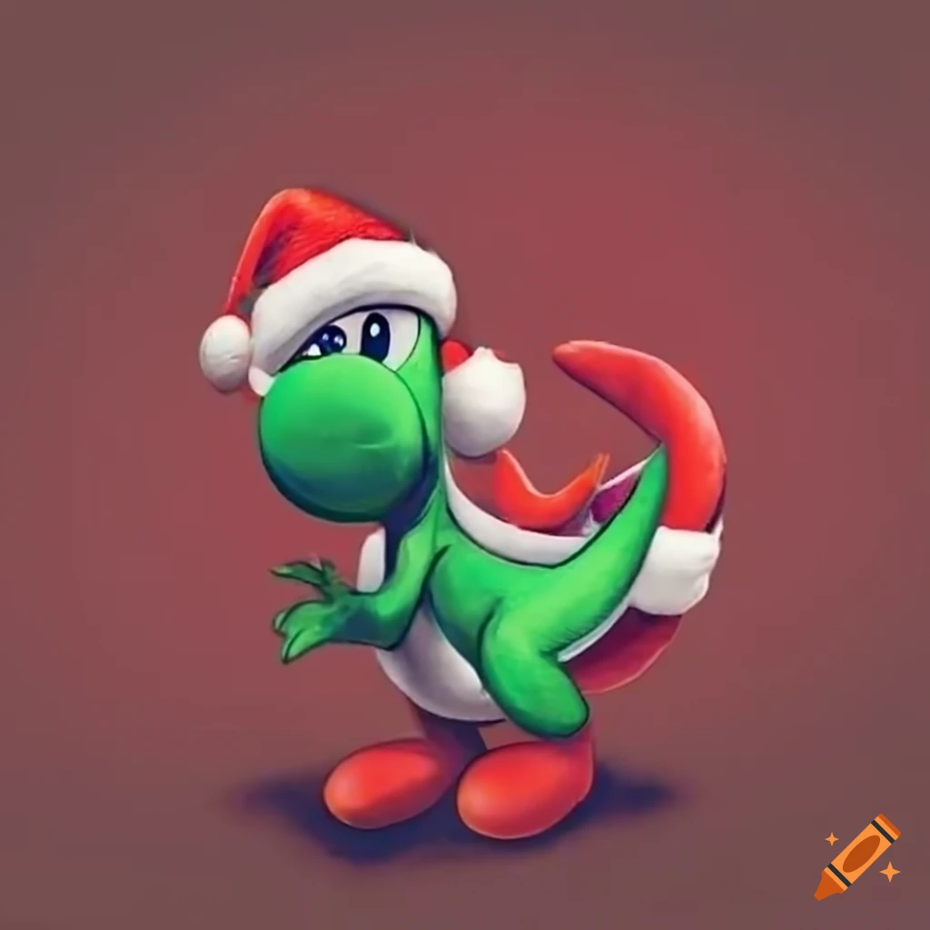 Christmas yoshi wrapped in a red blanket on Craiyon
