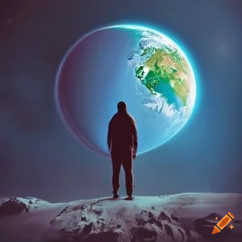 Man in space observing the earth from a distance on Craiyon