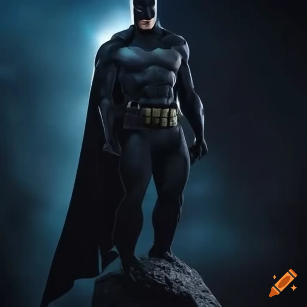 Batman standing on a rock in a dramatic dark setting with lightning on ...