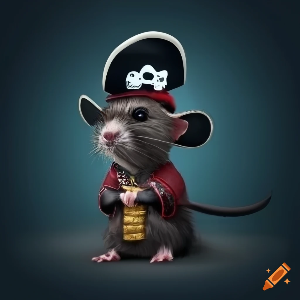 Humorous photorealistic rat with pirate hat in foggy canalization on ...