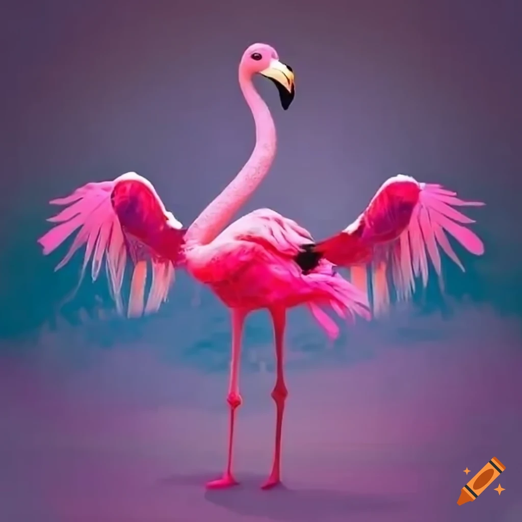 Colorful parade leading a flamingo procession in an urban city on Craiyon