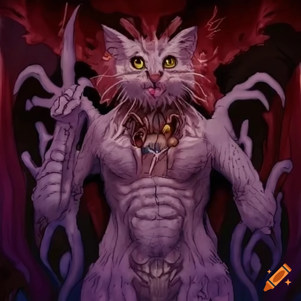 Cat god protecting sprites from scary monsters on Craiyon