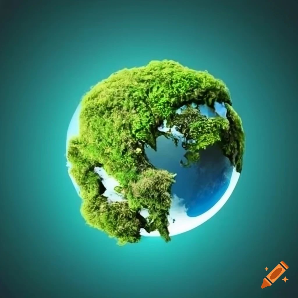 Unique letter logo with planet earth covered in moss on Craiyon