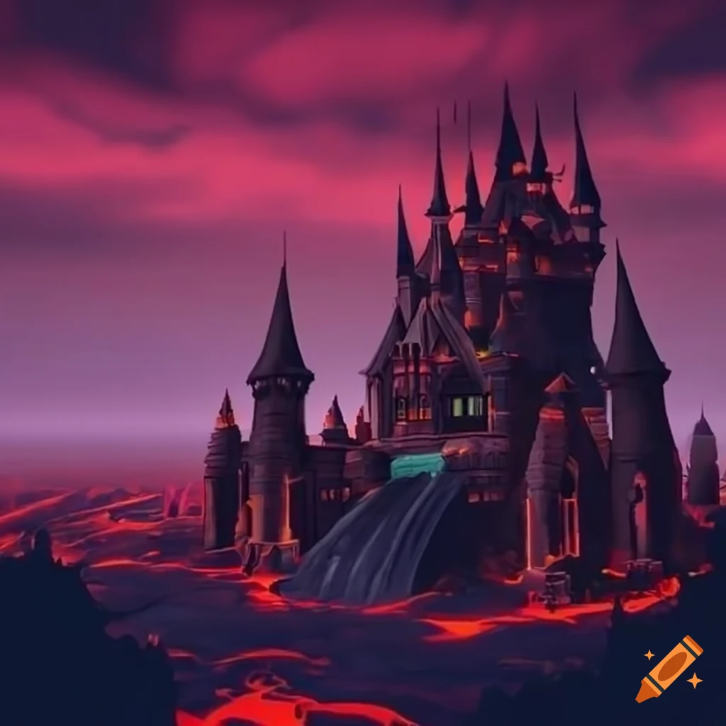 Elegant retro video game castle inside a lava world with gothic architecture on Craiyon