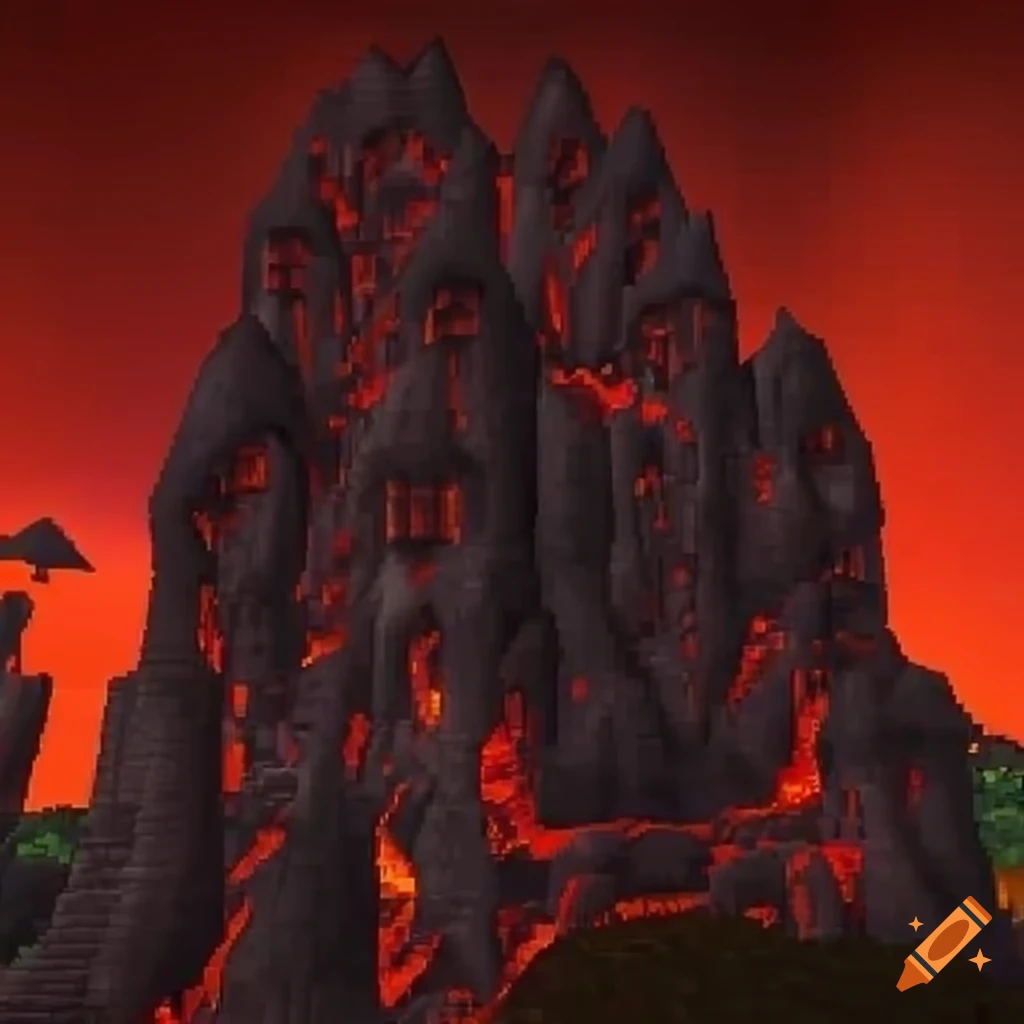 Lava world castle in n64 video game with elegant, dark red sky on Craiyon