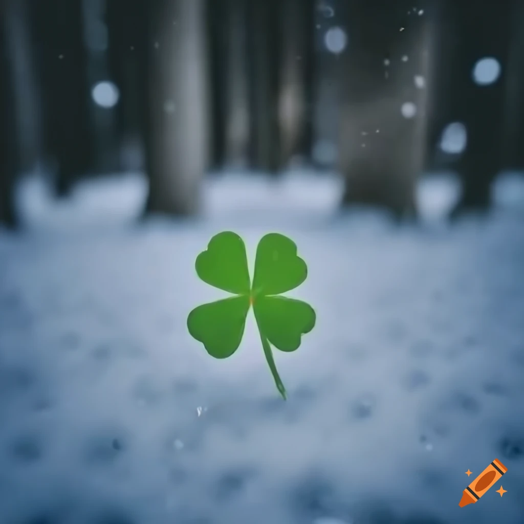 Four-leaf clover near a christmas tree in the snowy forest on Craiyon