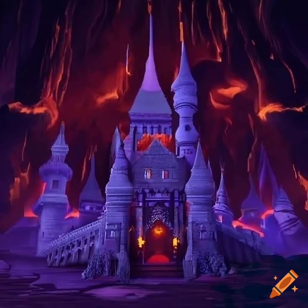 Retro video game castle in a lava world with Gothic architecture on Craiyon
