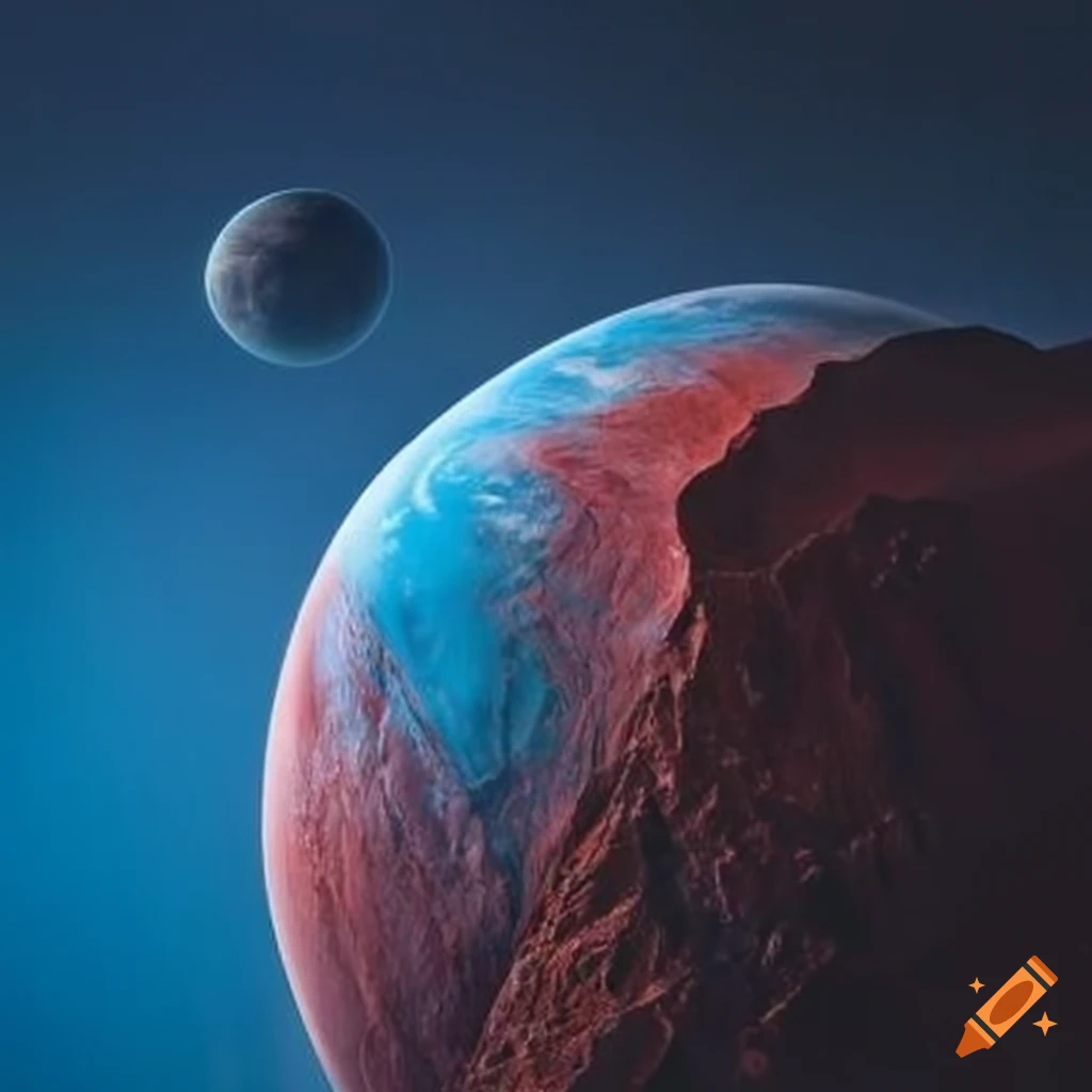 Blue, red, and brown rock planet on Craiyon
