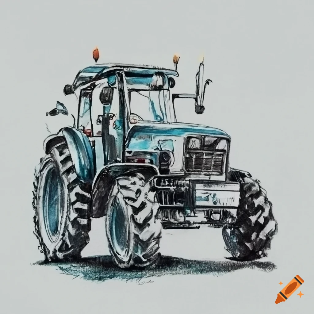 Modern tractor drawn in colored pencil on Craiyon
