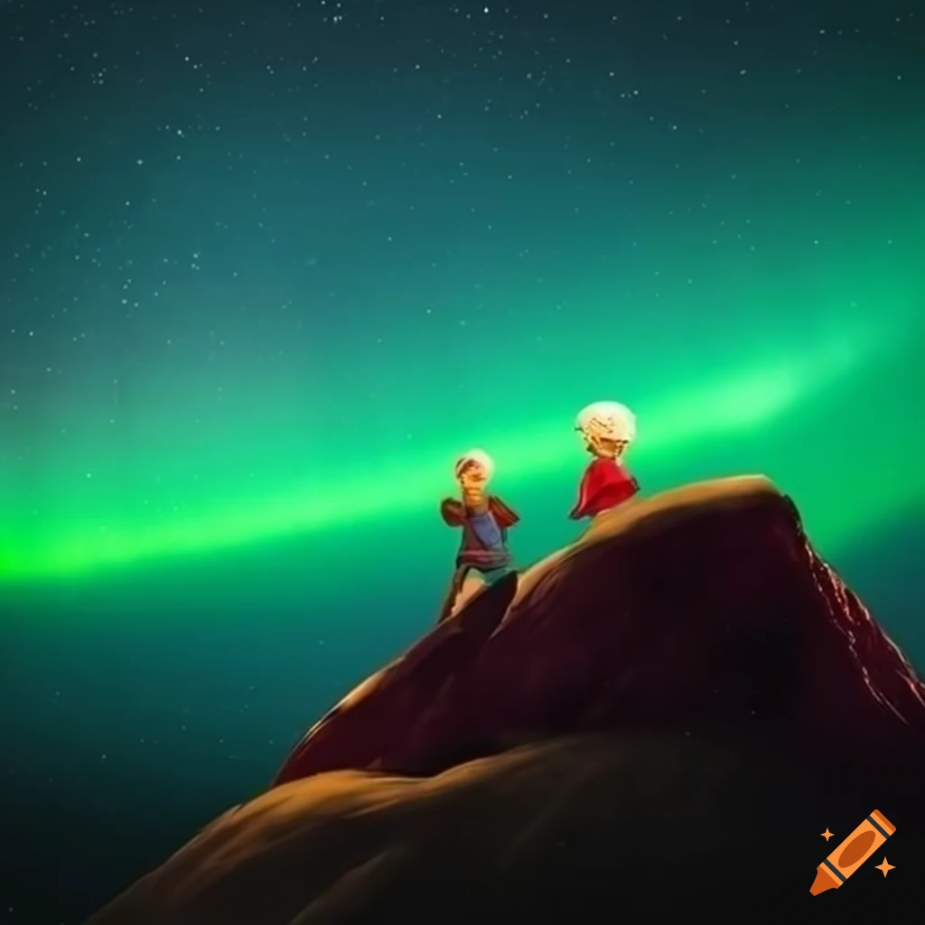 Little prince standing on a planet surrounded by space and aurora ...