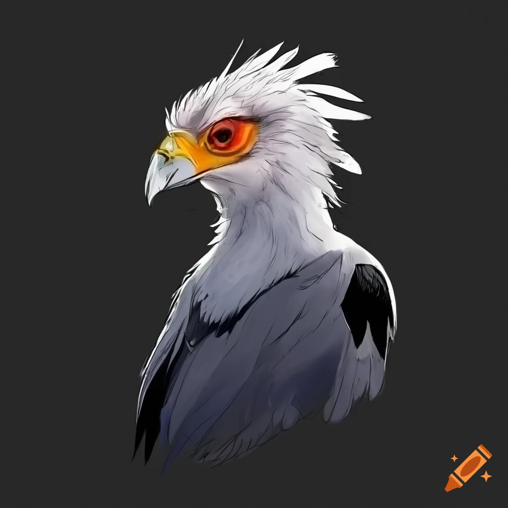 Manga style secretary bird illustration on Craiyon