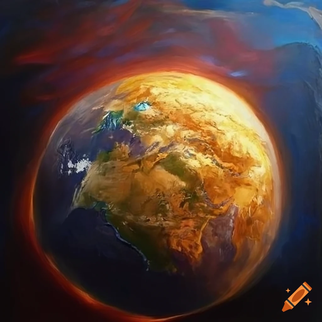 Oil painting of earth with golden landmasses on Craiyon