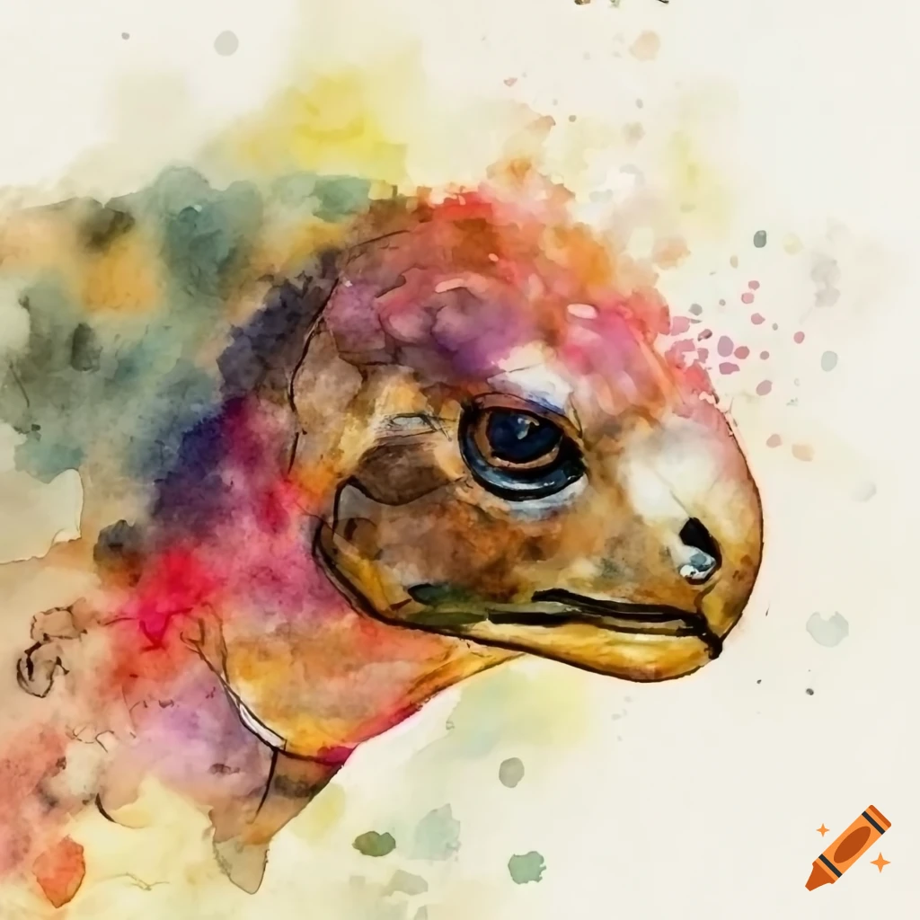 Abstract watercolor portrait of a tortoise's head on Craiyon