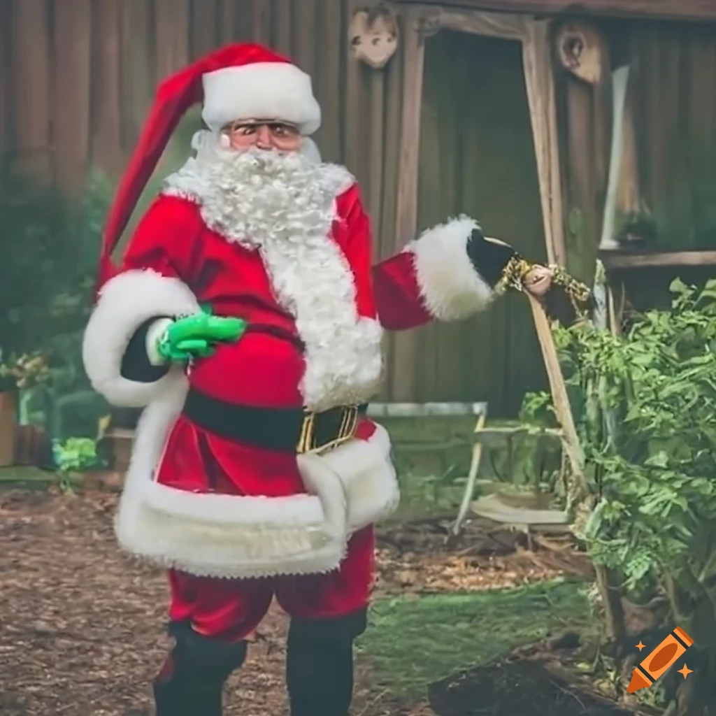 Santa using compost in a garden on Craiyon