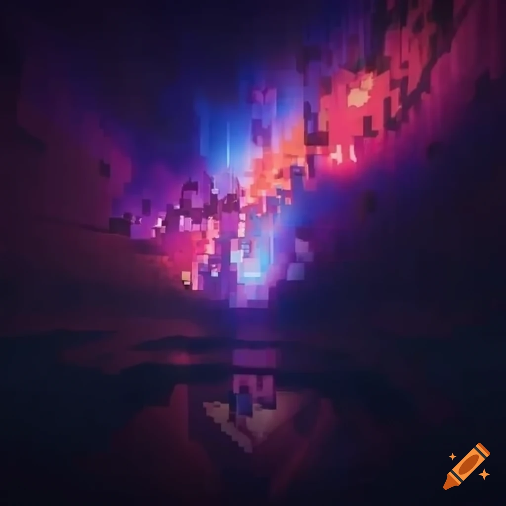 Vibrant galaxy-filled sky over the rustic Minecraft world on Craiyon