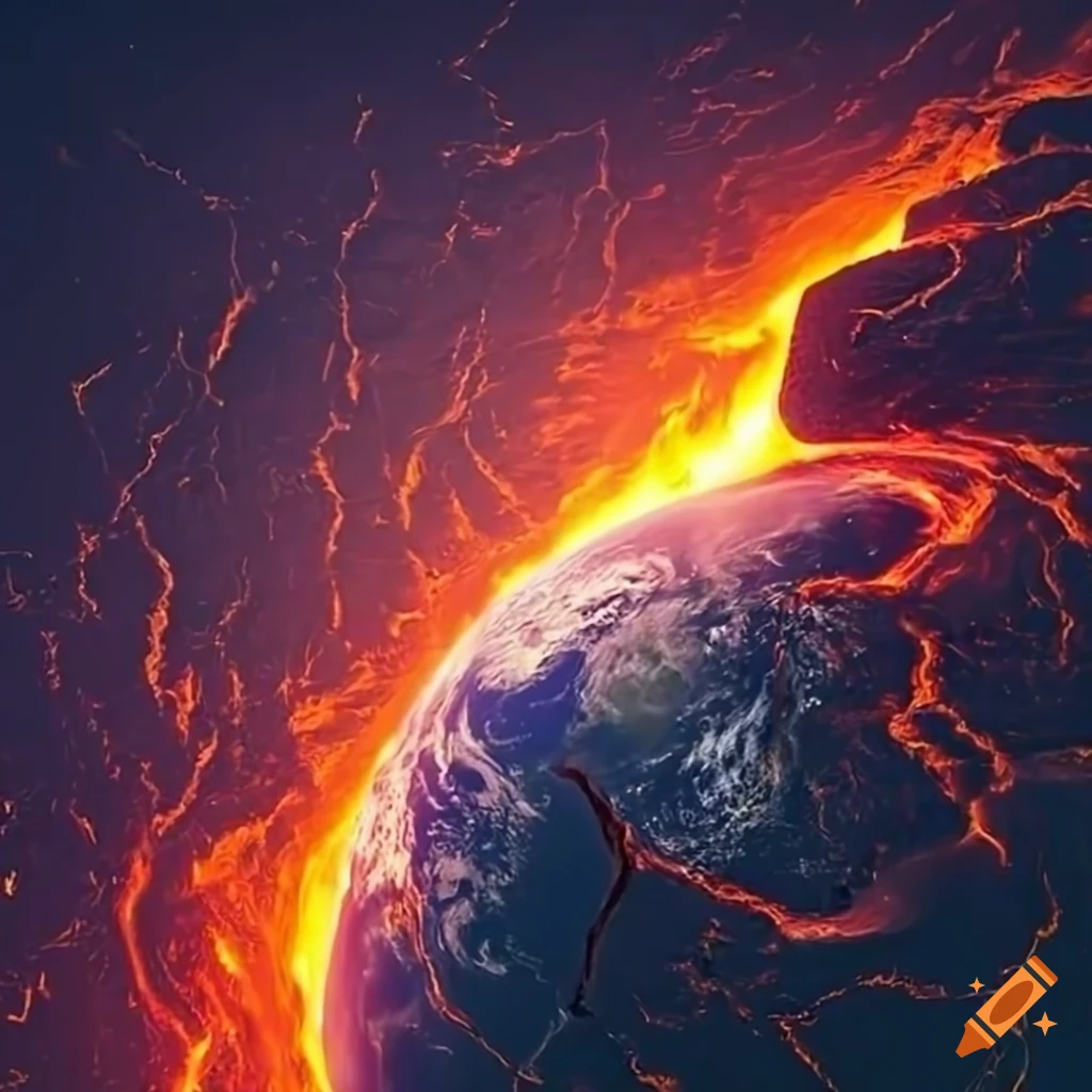 Explosion and cracks on planet earth with lava emerging on Craiyon