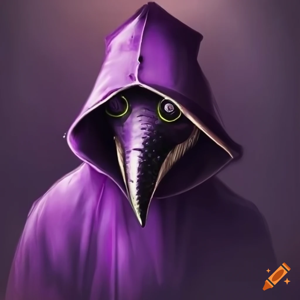 Plague doctor wearing a purple hood on Craiyon