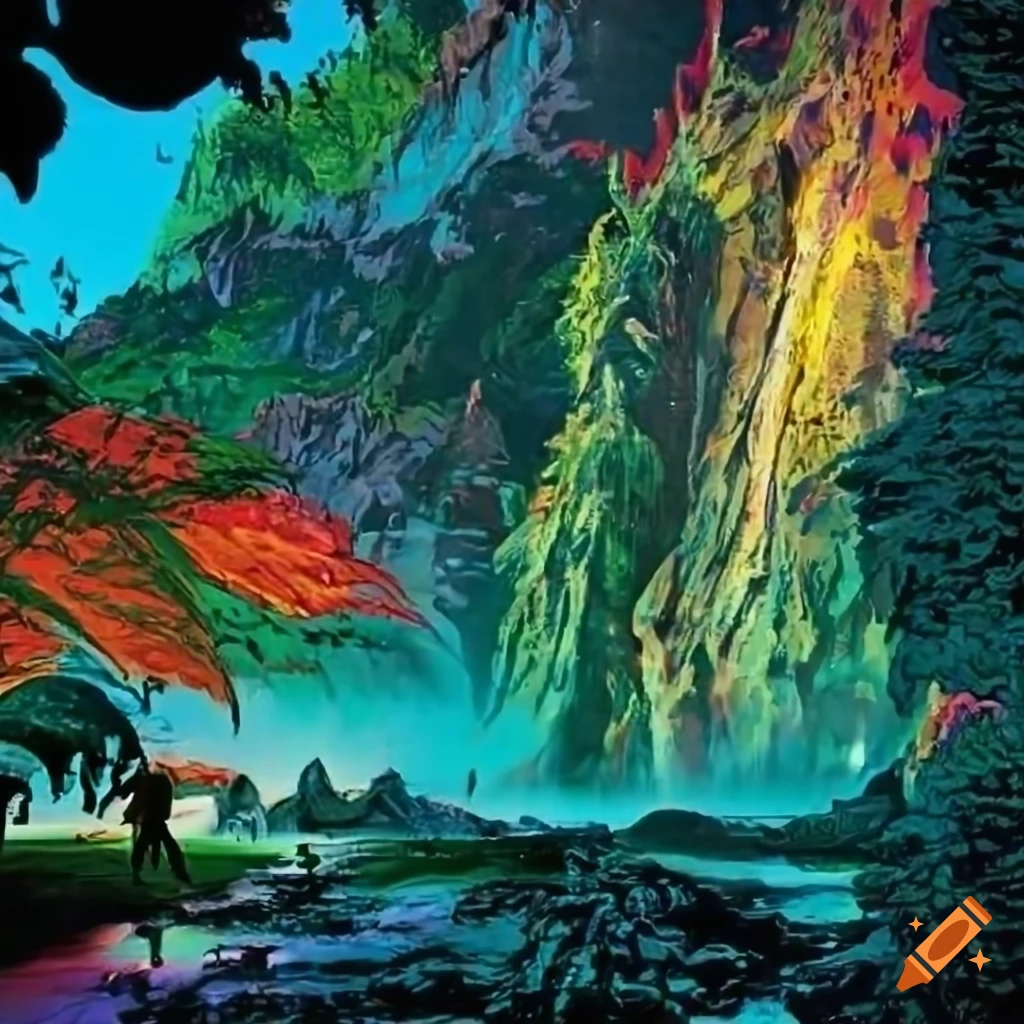 Norwegian wilderness with vivid tropical colors and intense detail ...
