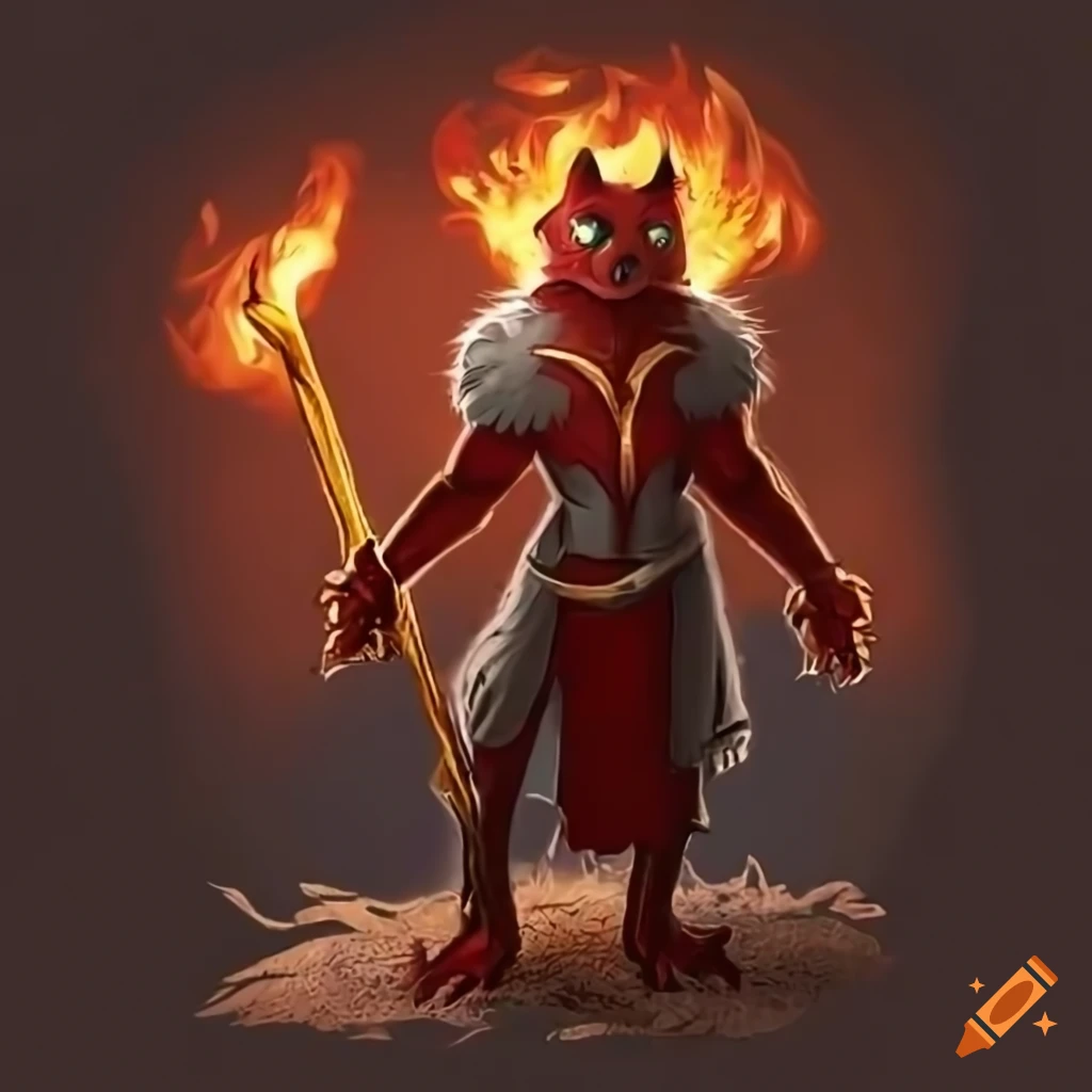 Small detailed fire devils with fox faces and torches, styled like ...