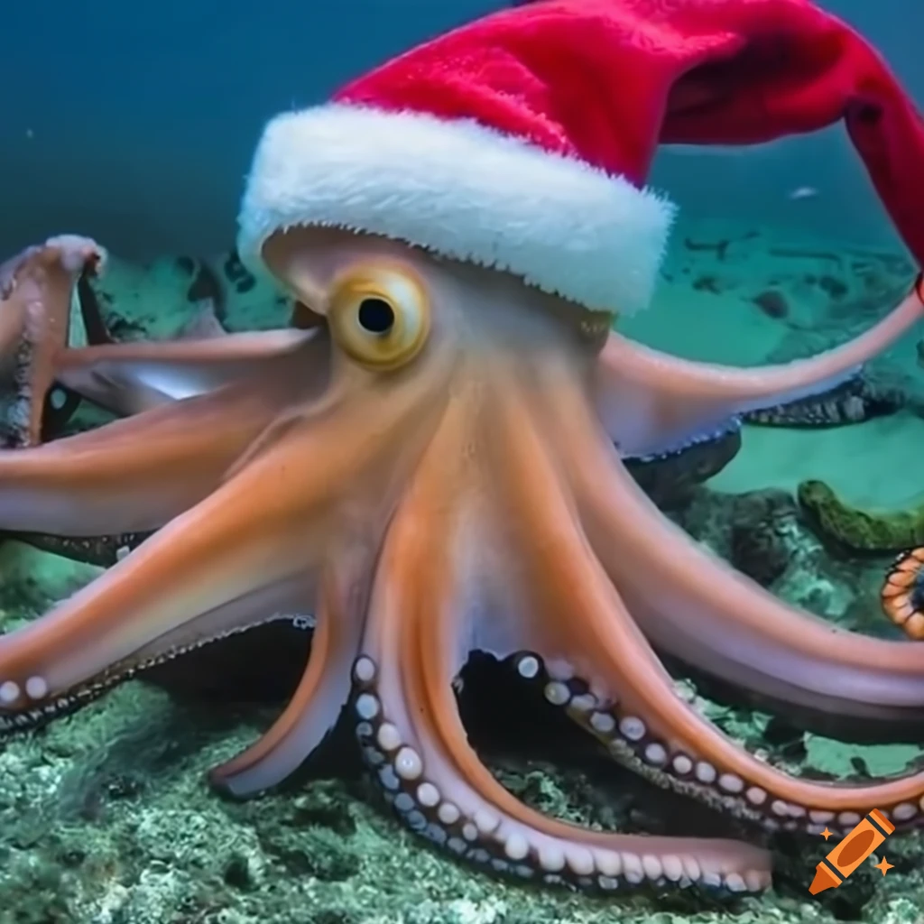 Octopus wearing a santa hat on Craiyon