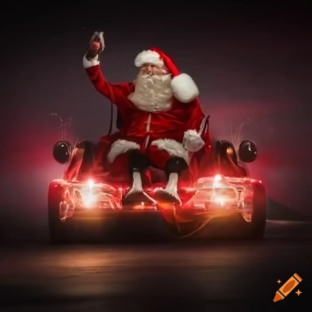 Santa driving a race car on Craiyon