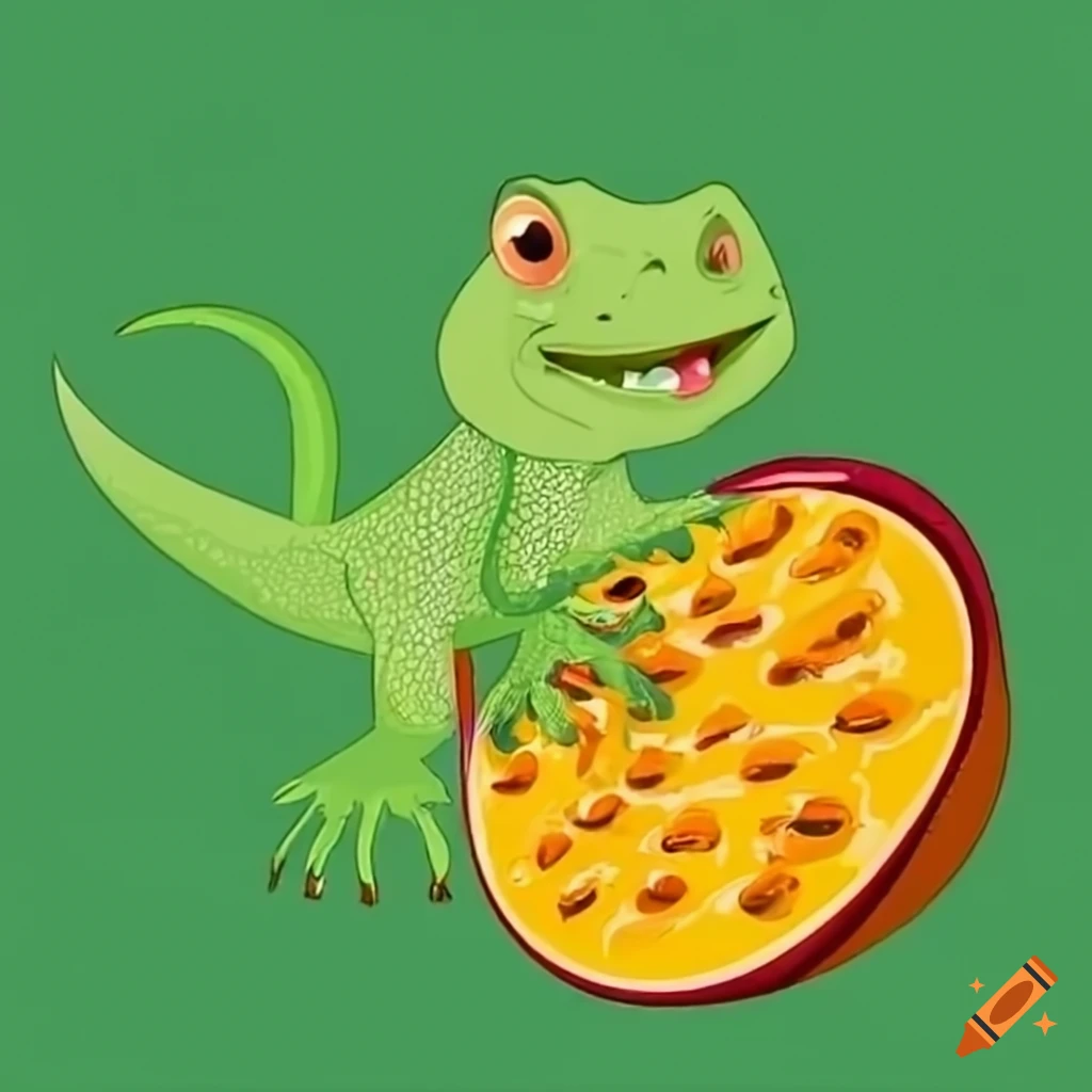 Happy iguana eating passion fruit on Craiyon