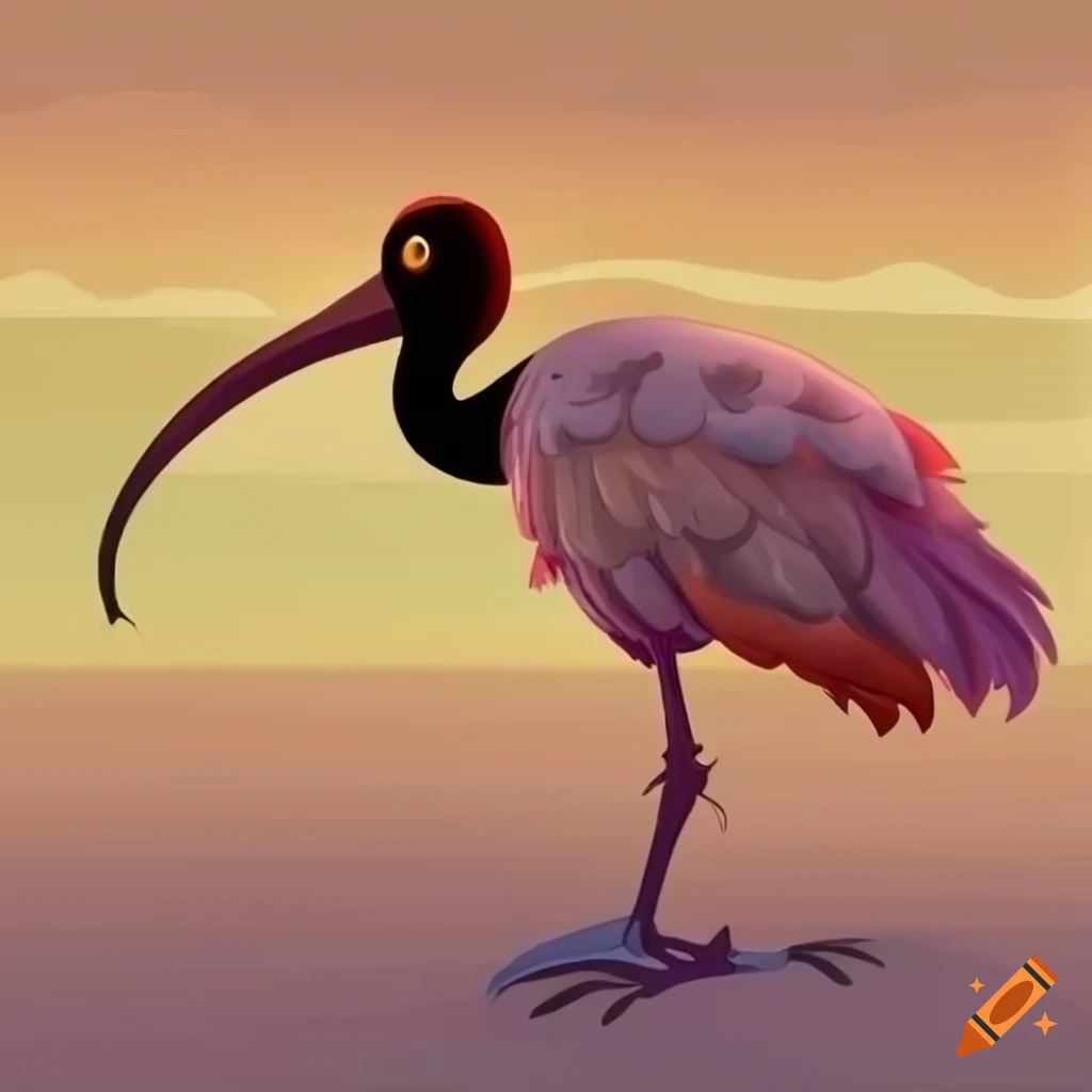 Cartoon ibis with muscles eating a worm at sunrise on Craiyon