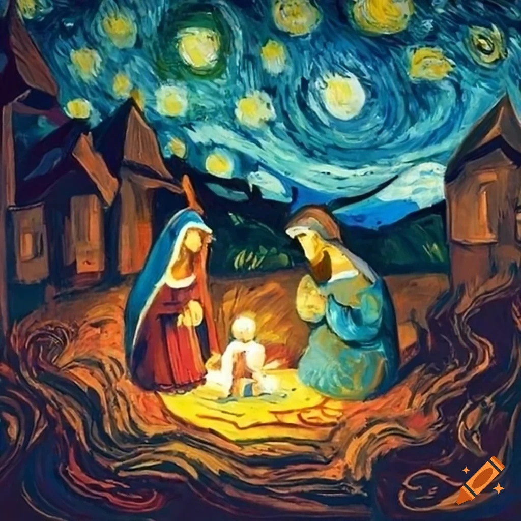 Nativity scene in van gogh style on Craiyon