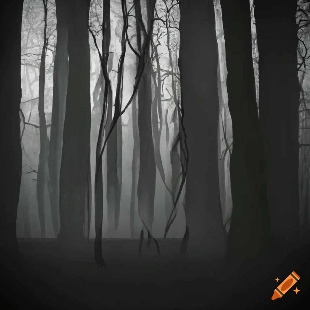 Ghostly figures floating among the trees in a mysterious woods on Craiyon