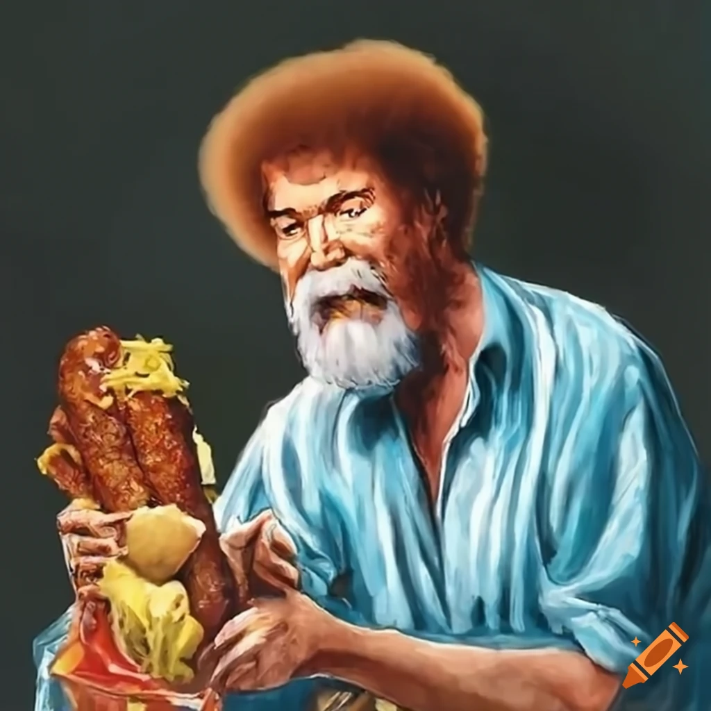 Bob ross enjoying a kebab on Craiyon