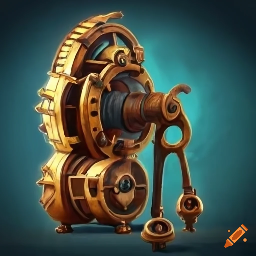 Inca-style clockwork dynamo device in a fantasy art setting on Craiyon
