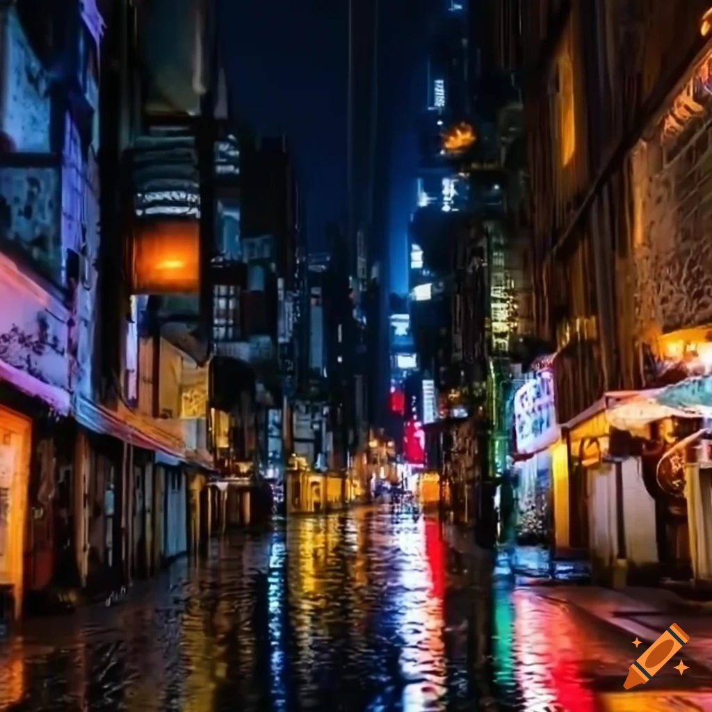 Japanese cityscape in 4k resolution on a rainy night on Craiyon