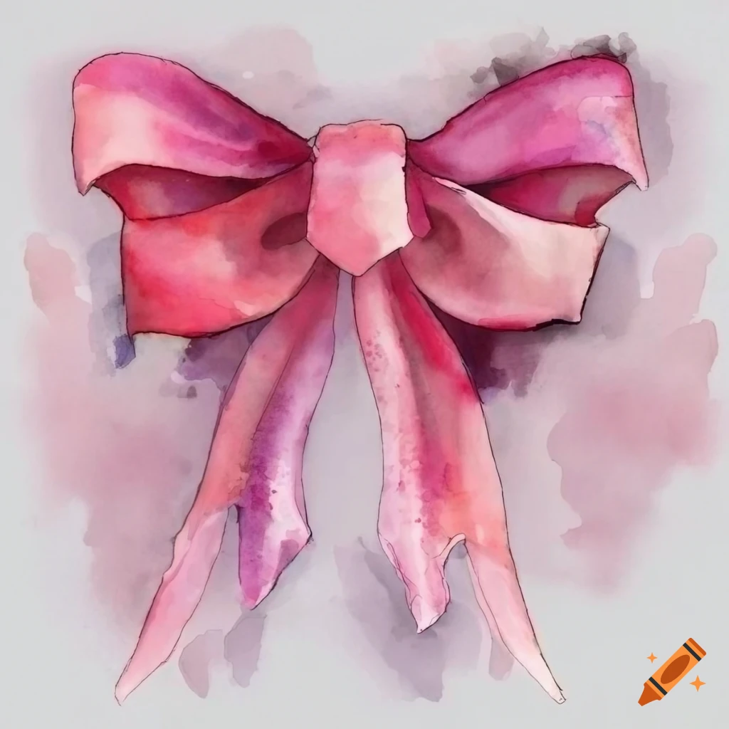 Pink bow painted with watercolor on white background on Craiyon