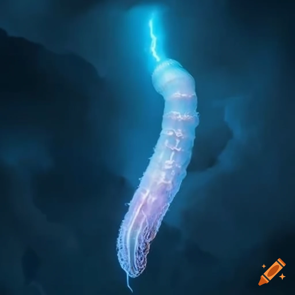 Colossal lightning worm formed from storm clouds on Craiyon