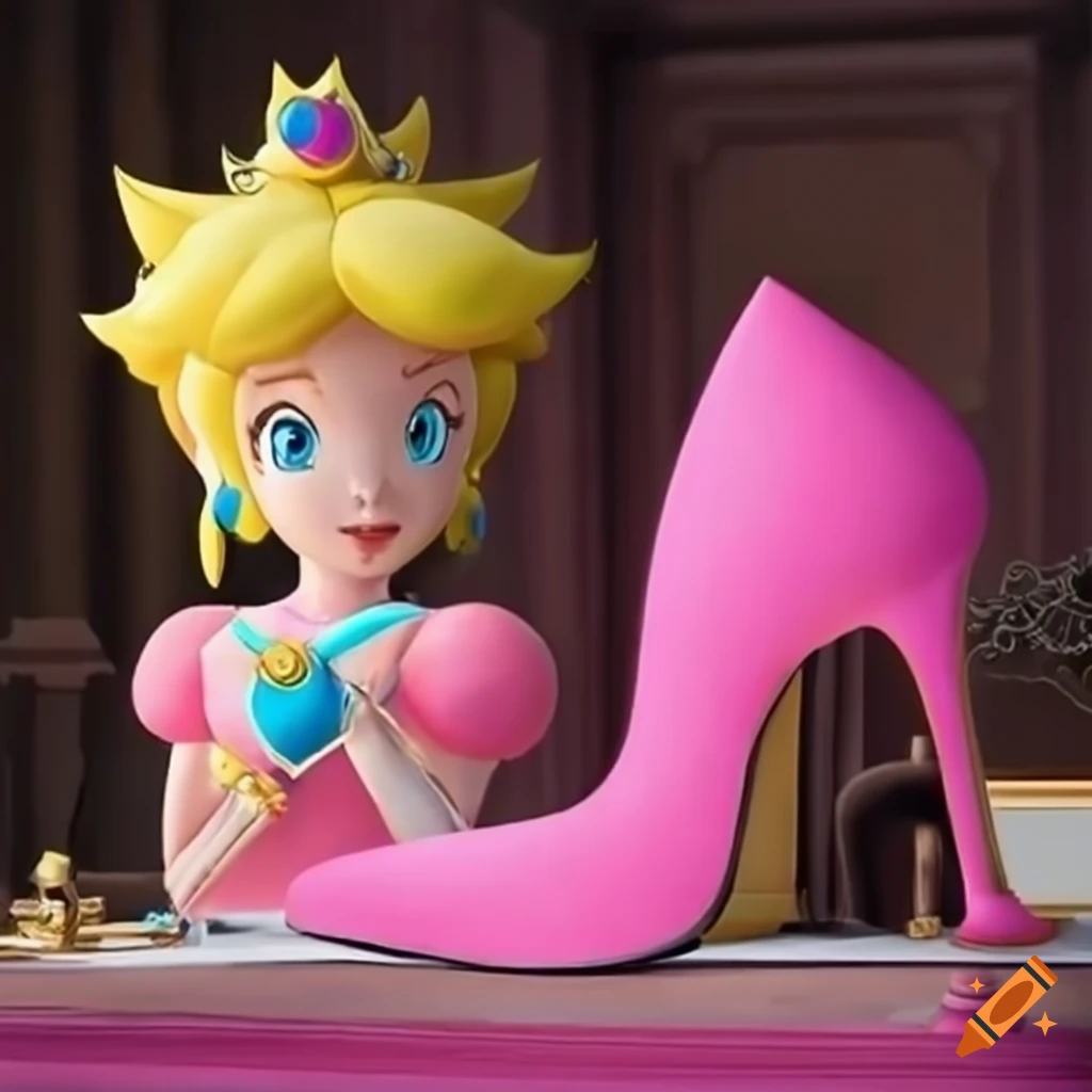 Famous link examining princess peach's shoe collection in an elegant ...