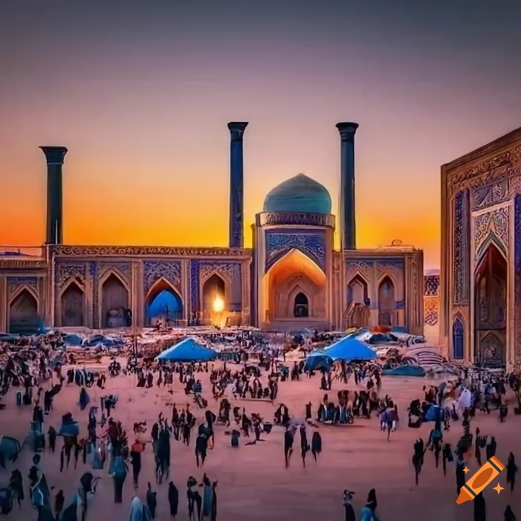 Bustling market scene in samarkand on Craiyon