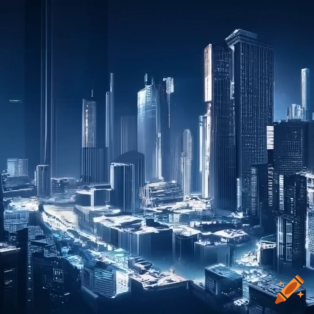 Highly technical city made of platinum and silver in a futuristic ...