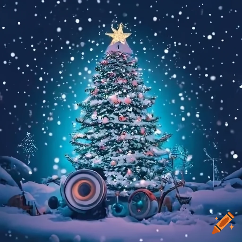 Christmas tree with speakers in snowy night on Craiyon