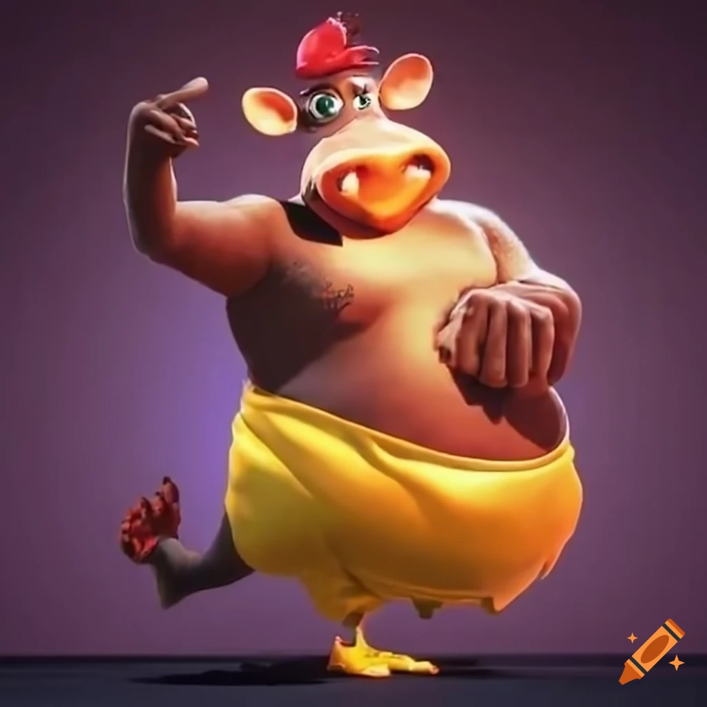 Character from barnyard in rap battle with eminem on stage on Craiyon