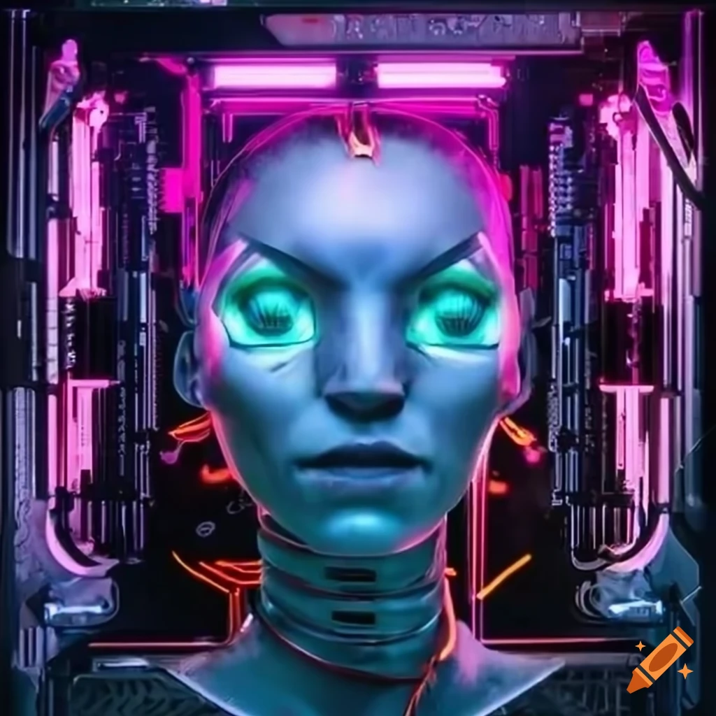 Avatar inside a computer case with cyber cables and cpu fans on Craiyon