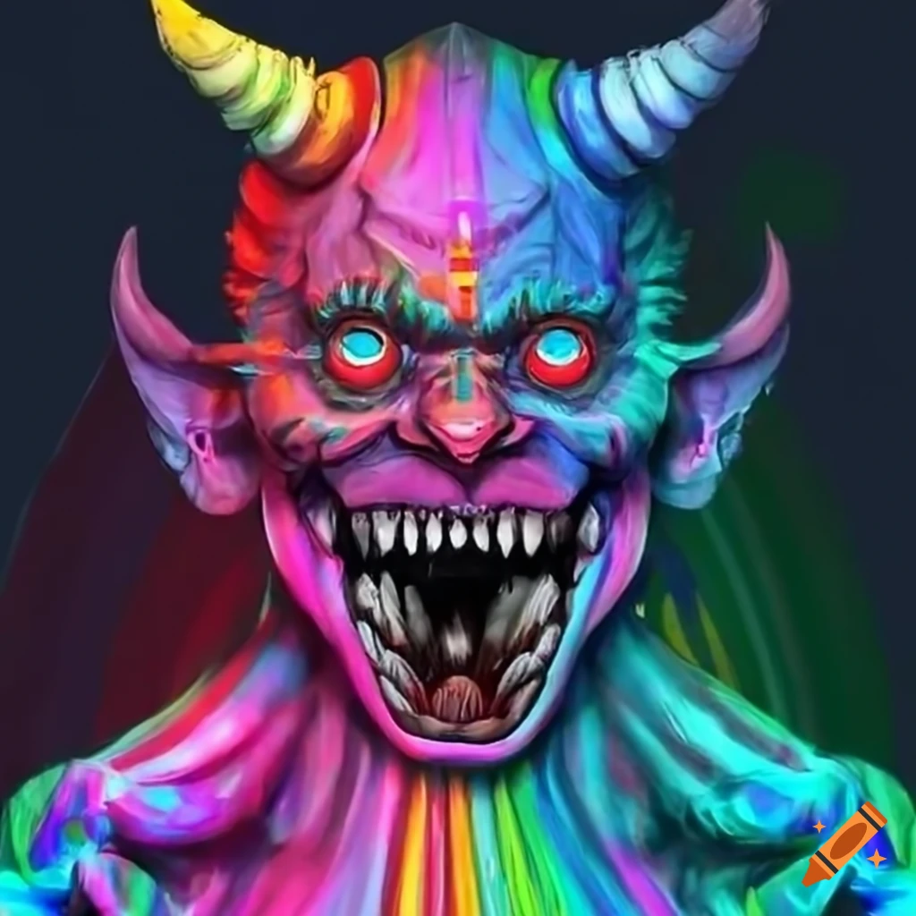 Colorful demon figure representing rainbows on Craiyon