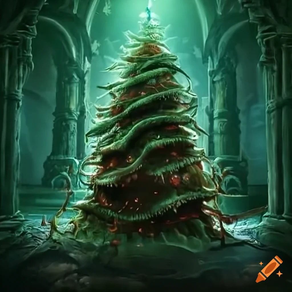 Cthulhu devouring christmas trees on Craiyon