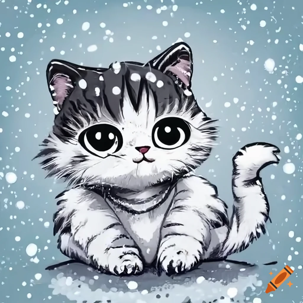 Fluffy cat playing in the snow during Christmas on Craiyon