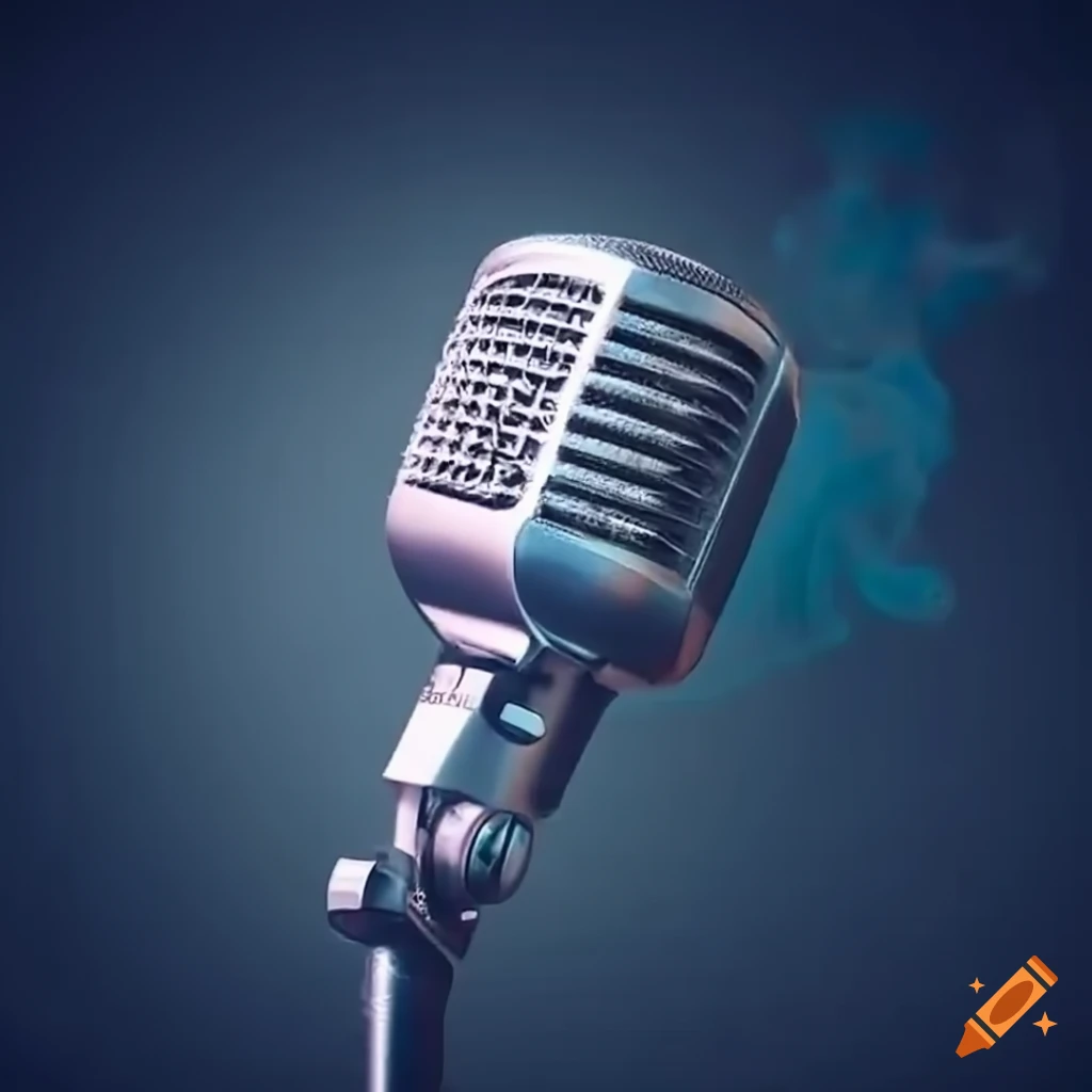 Woman-shaped smoke and fog around a vintage microphone on Craiyon